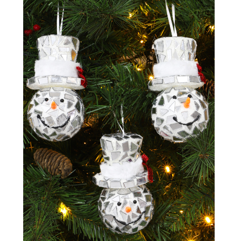 Christmas Concepts® Pack of 3-8.5cm Snowman Mirror Effect Hanging ...