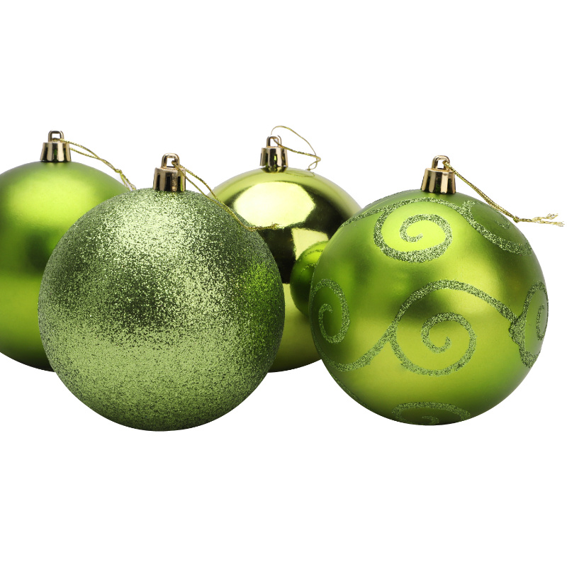Pack of 5 Extra Large 100mm Lime Green Decorated Christmas Baubles ...