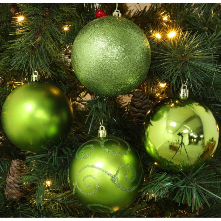 Pack of 5 Extra Large 100mm Lime Green Decorated Christmas Baubles ...