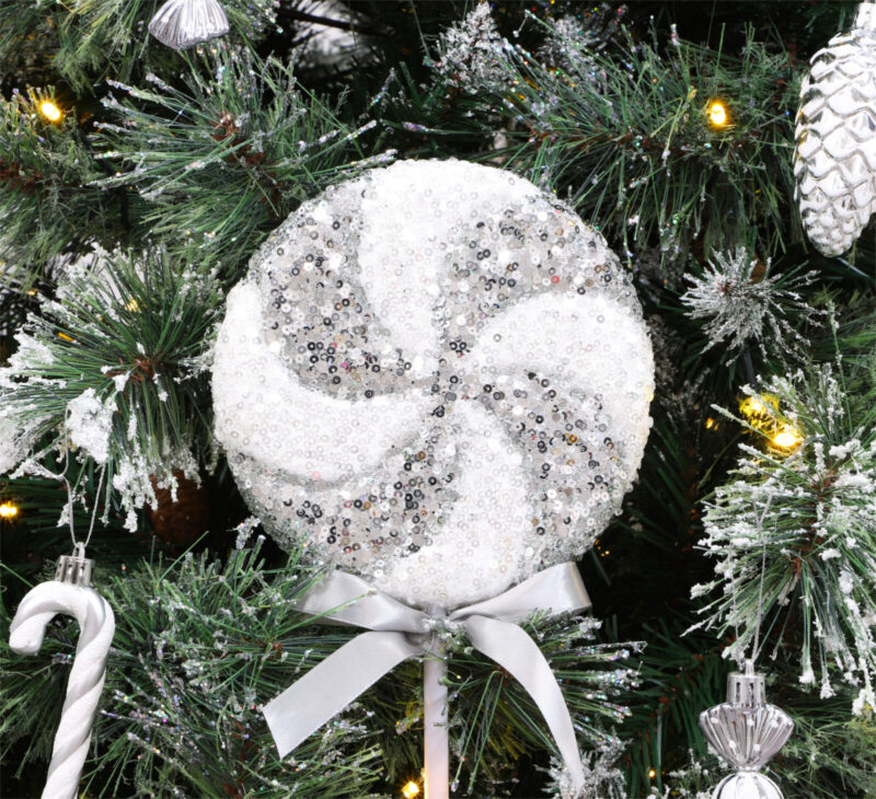 36cm Giant Sparkly Sequin Lollipop Christmas Decoration - Silver ...